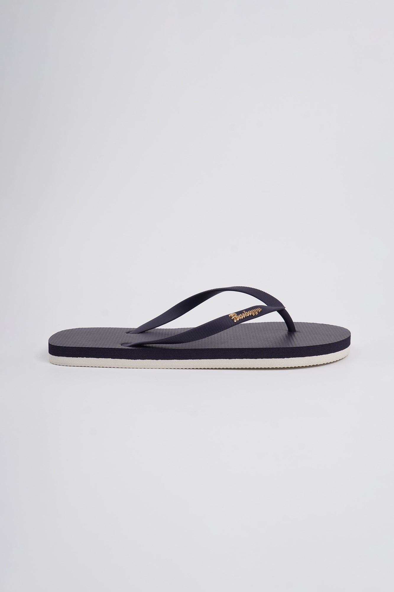 Women's Flip Flops with Metal Branding and Contrast Outsole – PENSHOPPE