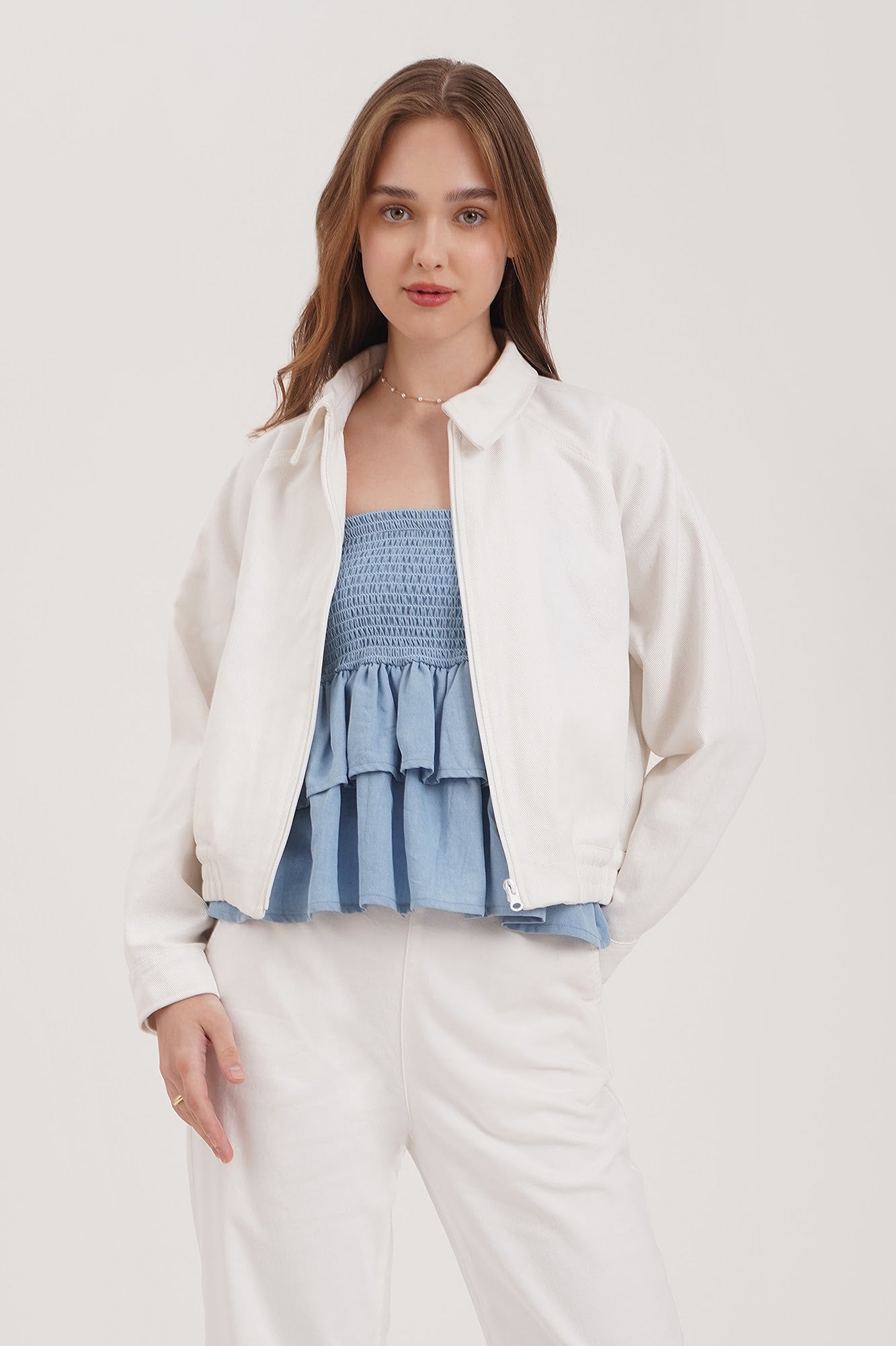 Zip-Up Collared Twill Jacket with Pockets – PENSHOPPE