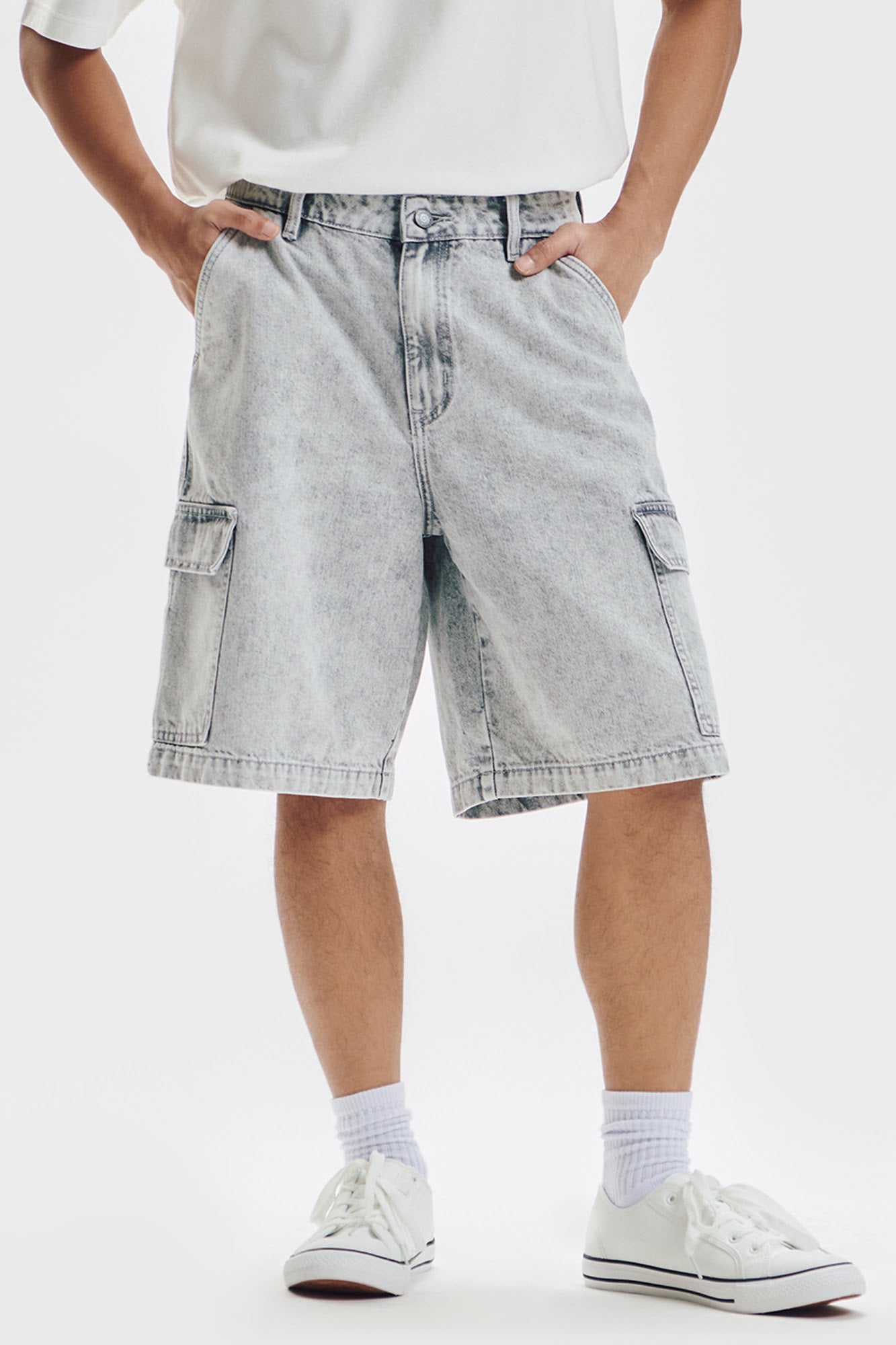 Baggy Fit Cargo Denim Shorts – PENSHOPPE