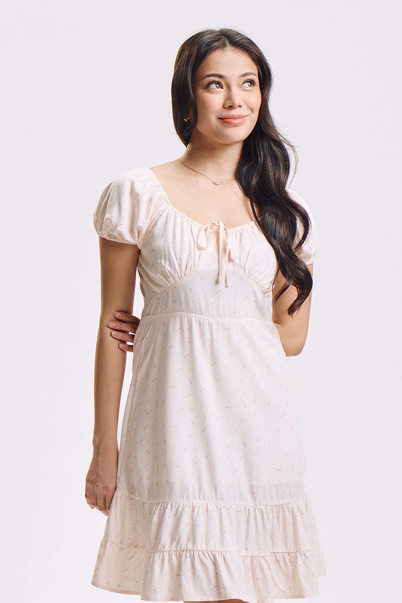Short Sleeve Printed Milkmaid Dress with Ruffle Details – PENSHOPPE
